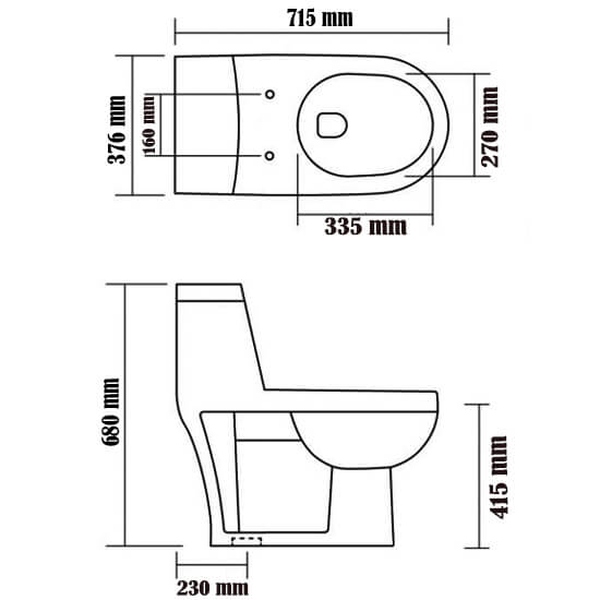 Abchauz | One Piece Toilet - Grace (P-Trap) - 180 mm